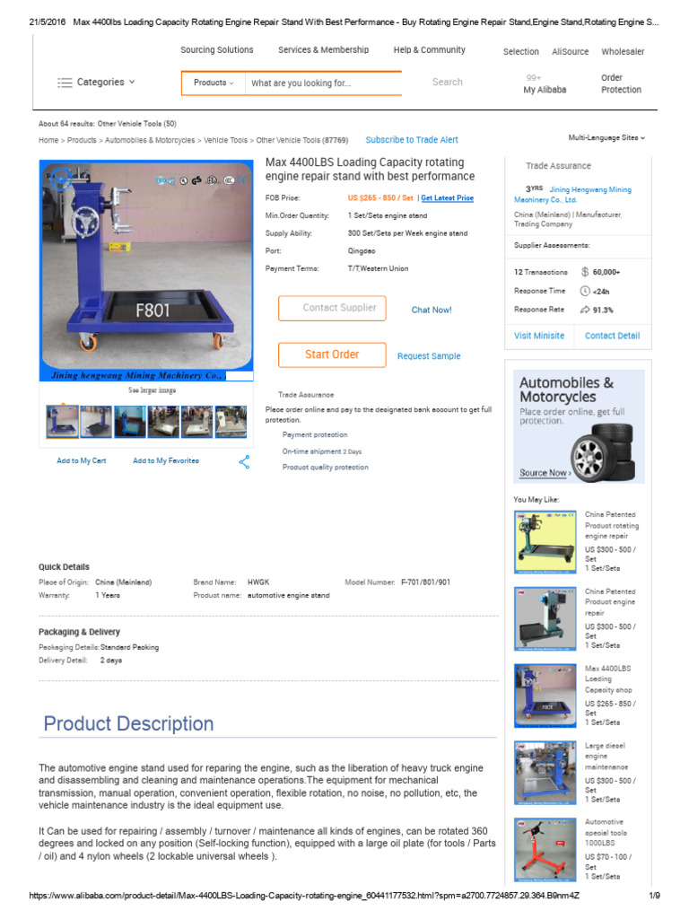 Max 4400lbs Loading Capacity Rotating Engine Repair Stand With Best ...