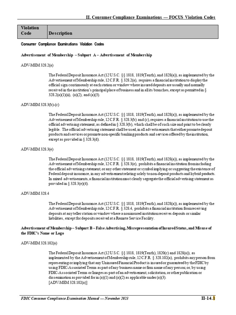 Consumer Compliance Violation Codes | PDF | Community Reinvestment Act ...