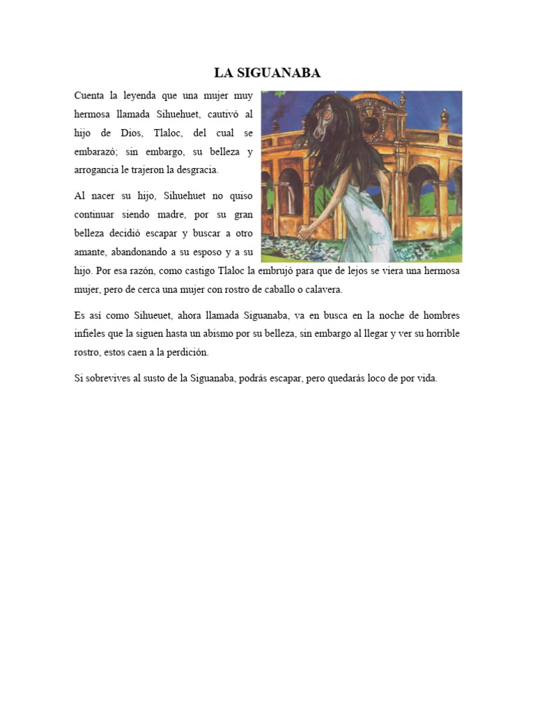La Leyenda de la Siguanaba | PDF | Libros para adolescentes | Religión ...