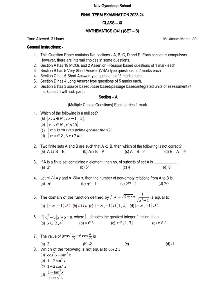 XI Maths QP | PDF | Variance | Ellipse