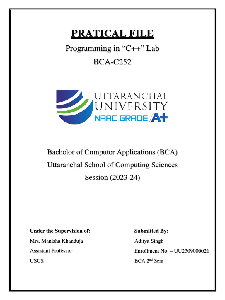 BCA C++ Lab Practical File 2023-24 | PDF