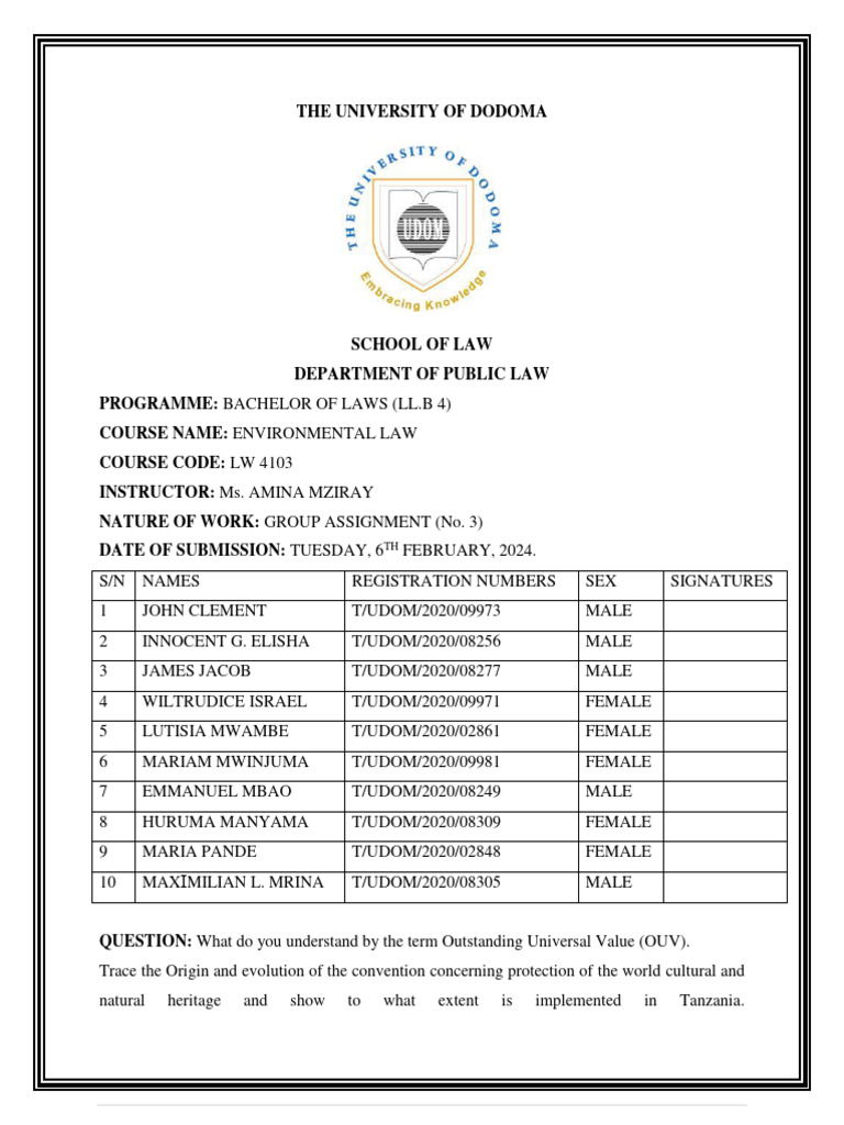 Environmental Law Assignment | PDF | Cultural Heritage | World Heritage ...