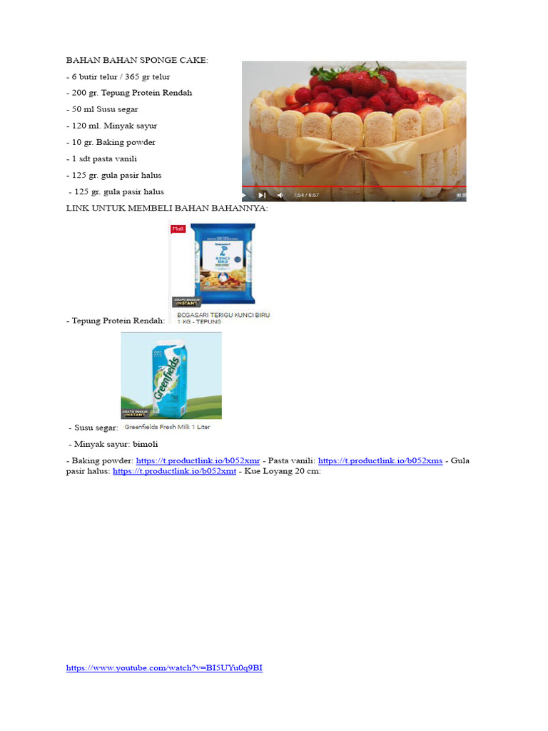 Bahan Bahan Sponge Cake | PDF