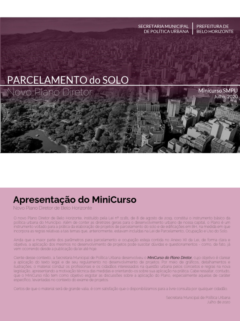 Novo Plano Diretor de BH: Parcelamento do Solo | PDF | Tecnologia e ...
