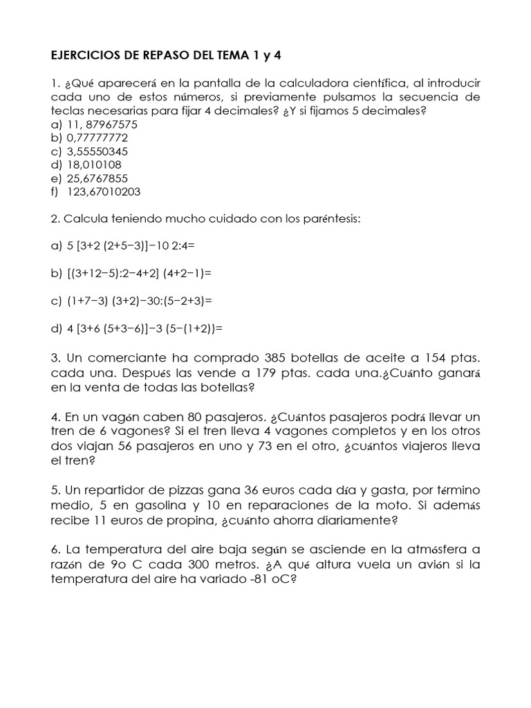 Ejercicios Matemáticos de Repaso | PDF | Métodos y materiales de enseñanza