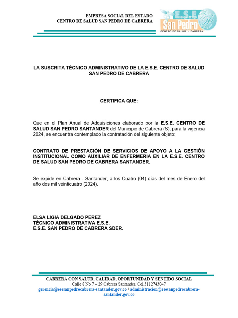 2. CERTIFICADO DE PLAN DE ADQUISICIONES | PDF