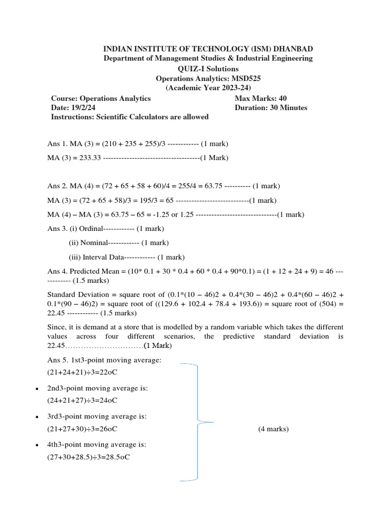 OA Quiz-I Solution | PDF | Level Of Measurement | Moving Average