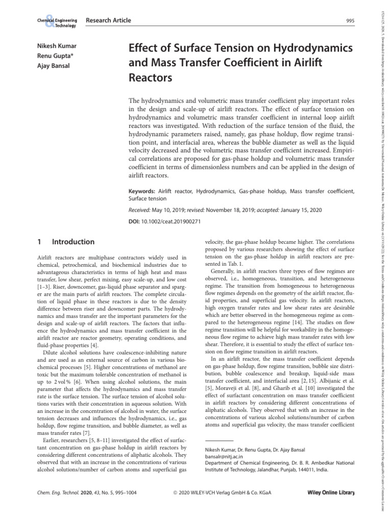 19 - Chem Eng Technol 2020 43 995-1004 | PDF | Liquids | Gases