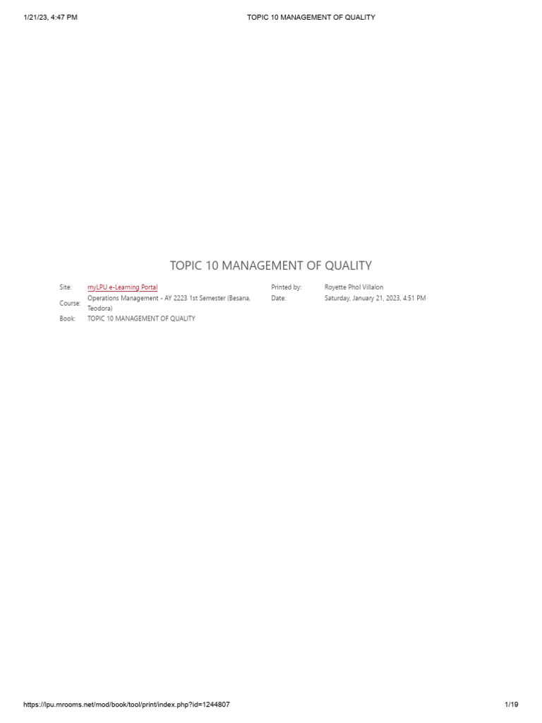 Topic 10 Management of Quality | PDF | Quality (Business) | Iso 9000