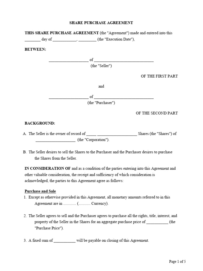 Share Purchase Agreement | PDF | Securities (Finance) | Grammatical Gender