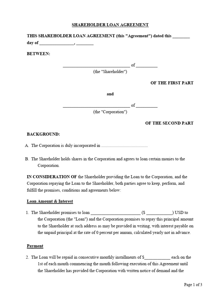Shareholder Loan Agreement Template | PDF | Loans | Interest