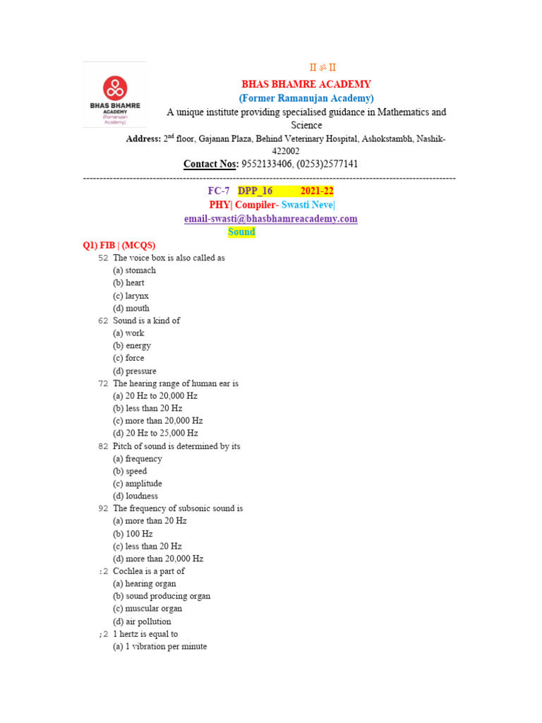 FC 7 DPP 16 Phy SN 2021-22 | PDF | Sound | Oscillation