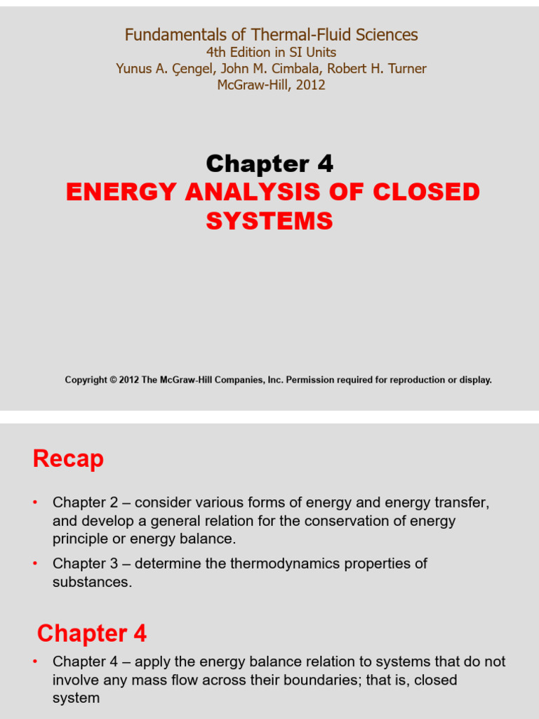 CHAPTER 4 - Energy Analysis of Closed Systems - Boundary Work | PDF | Heat | Gases