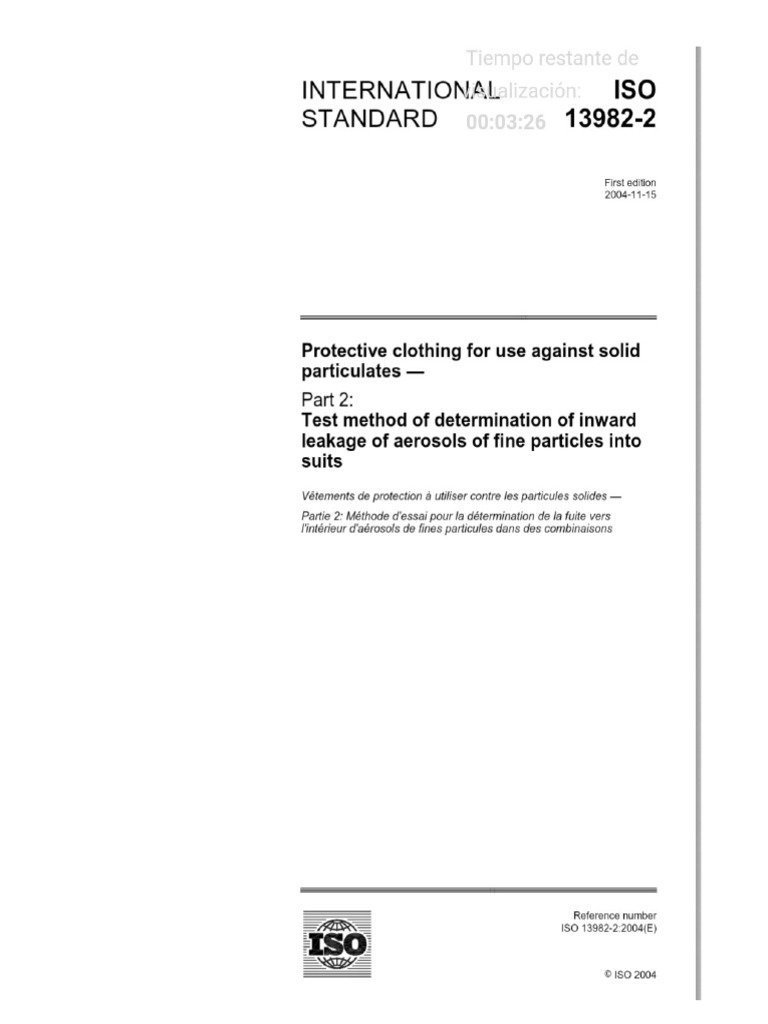 ISO 13982-2. Metodo Fuga de Aerosoles Haica El Interior. INGLES | PDF