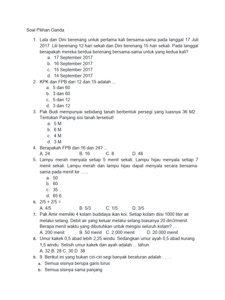 Soal MTK Kls 4 SMT 2 | PDF