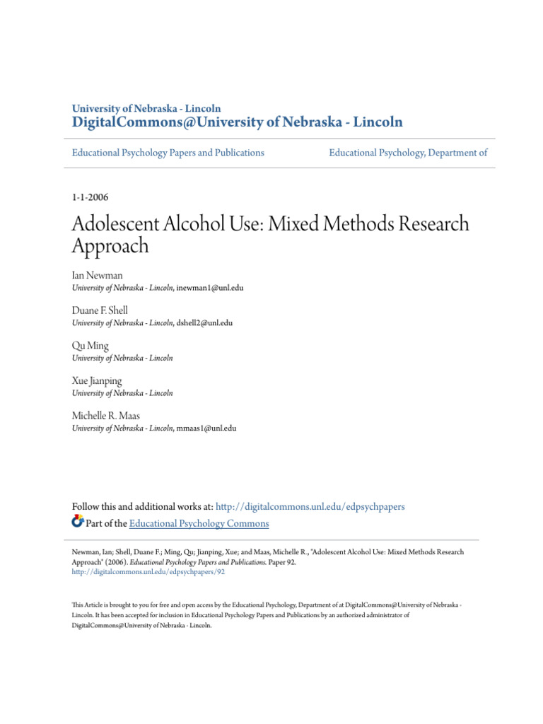 Adolescent Alcohol Use: Mixed Methods Study | PDF | Self Efficacy ...