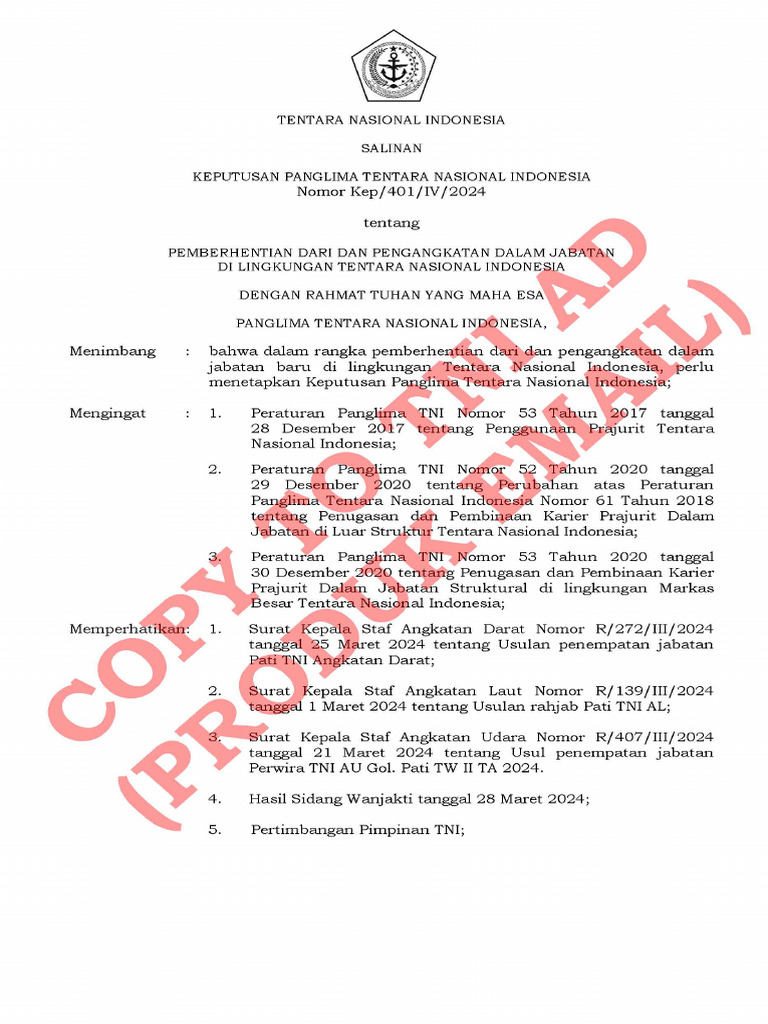 2024-04-05 Kep Panglima TNI Mutasi 042 Pati | PDF