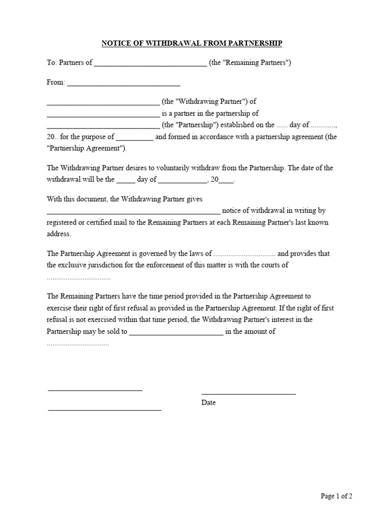 Notice of Partnership Withdrawal | PDF
