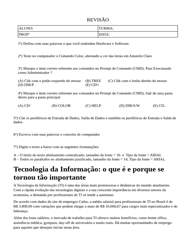 Revisão 1ºb Ceep | PDF | Computadores