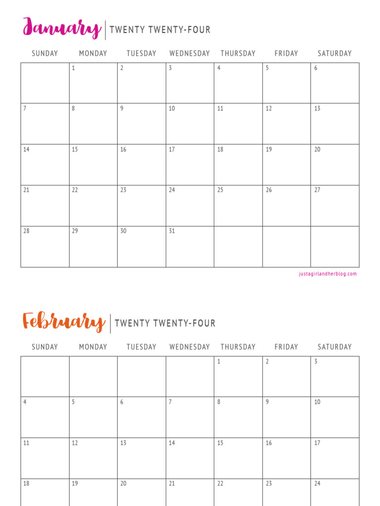 2024 Monthly Calendar Template | PDF