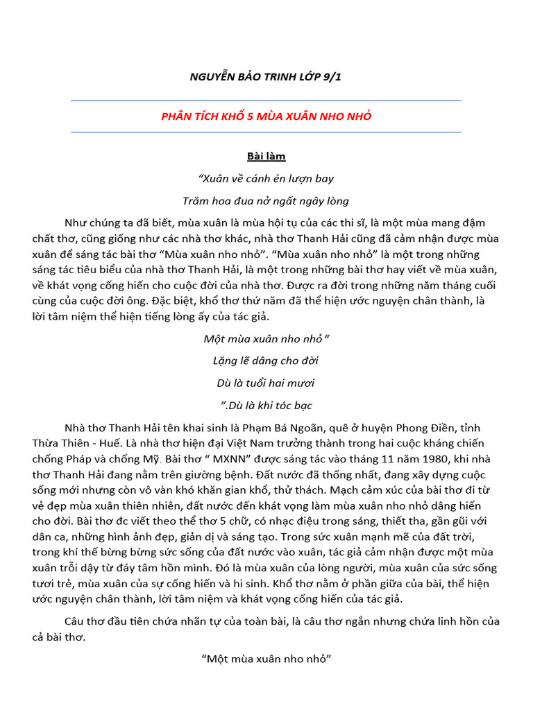 Khổ 5 Và KH 1 Bài MXNN | PDF