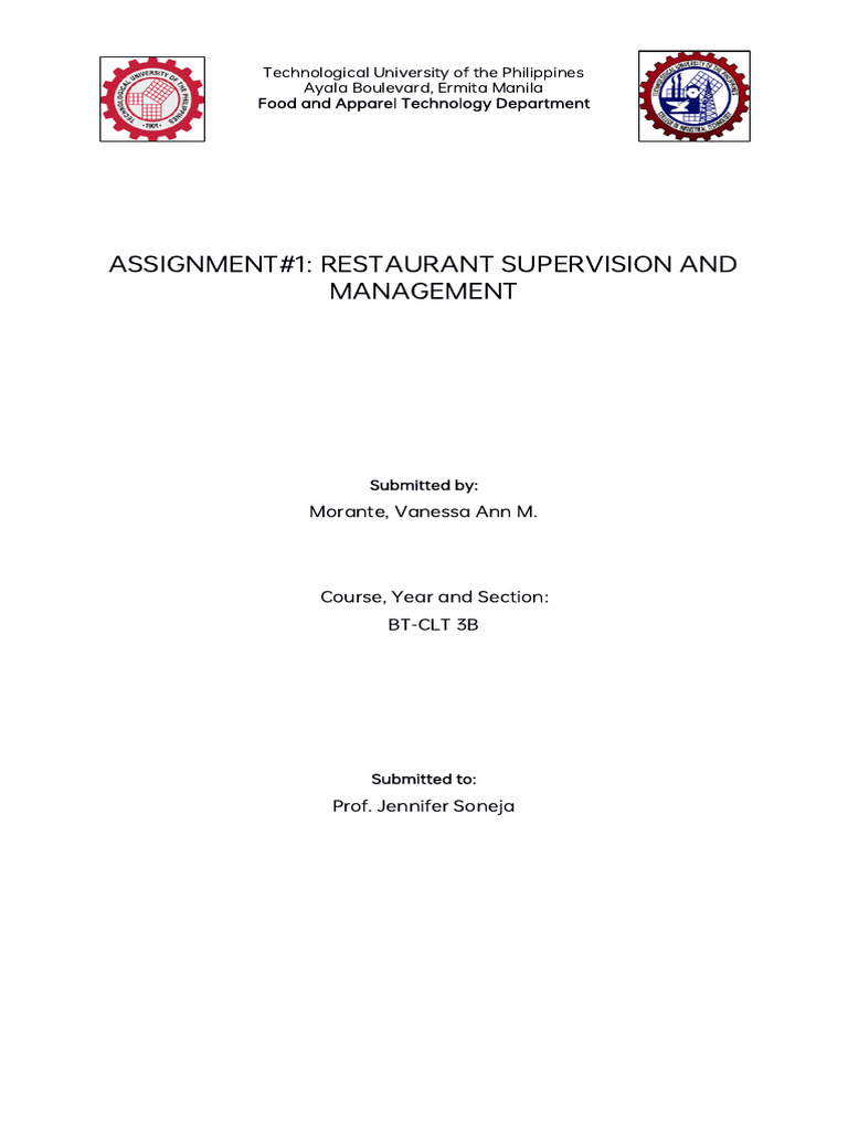 Assignment#1 Restaurant Supervision and Management | PDF | Waiting ...