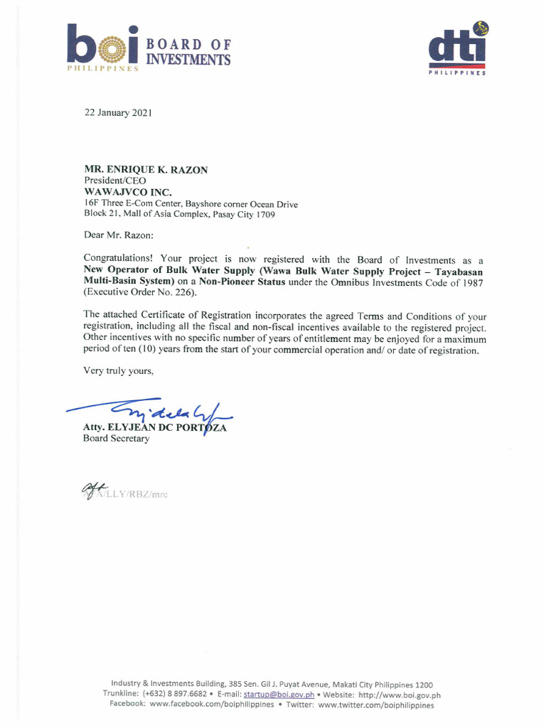 ITH BOI Approval - Tayabasan | PDF