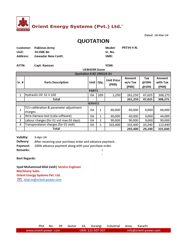 Quotation BZ-290224-01 - Pakistan Army | PDF