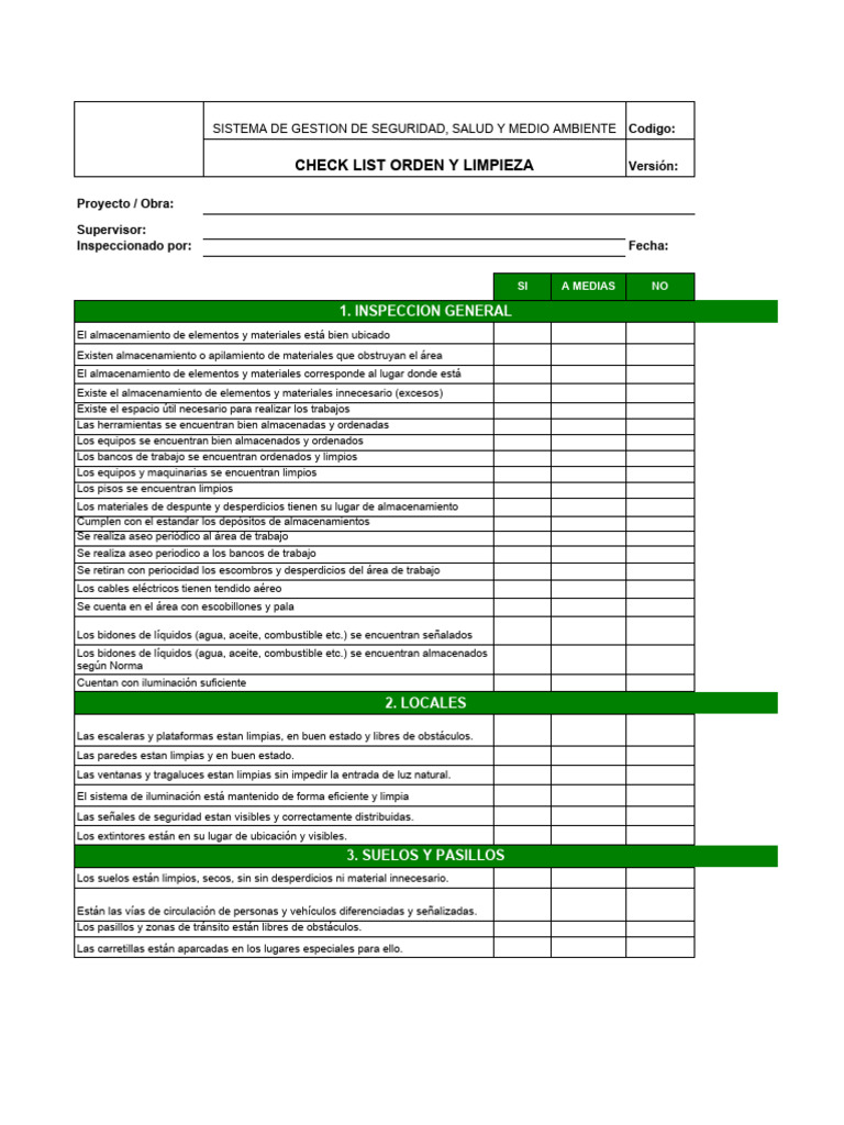 Check List Orden y Limpieza | Descargar gratis PDF | Residuos