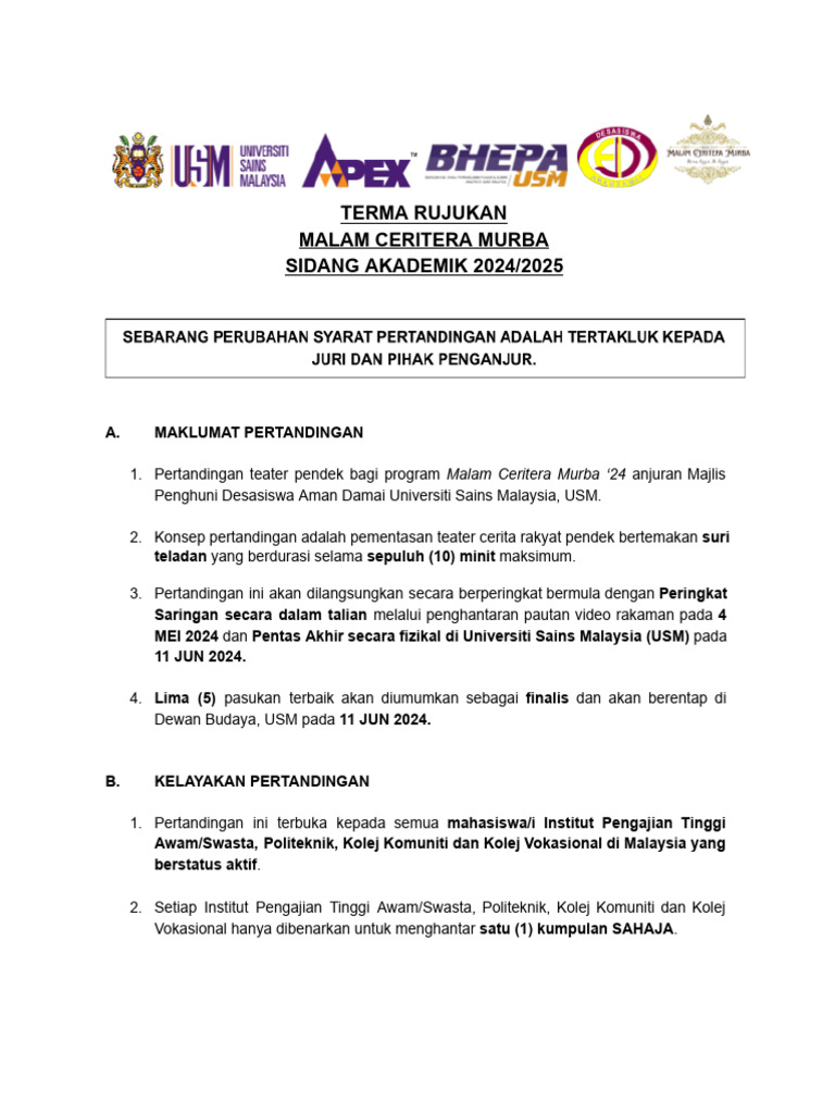 Terma Rujukan MCM 24 - 25 | PDF