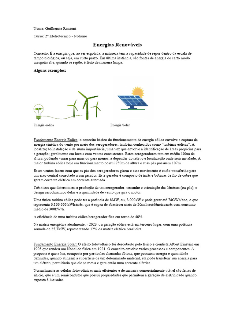 Trabalho Energias Renováveis | PDF | Turbina eólica | Energia eólica