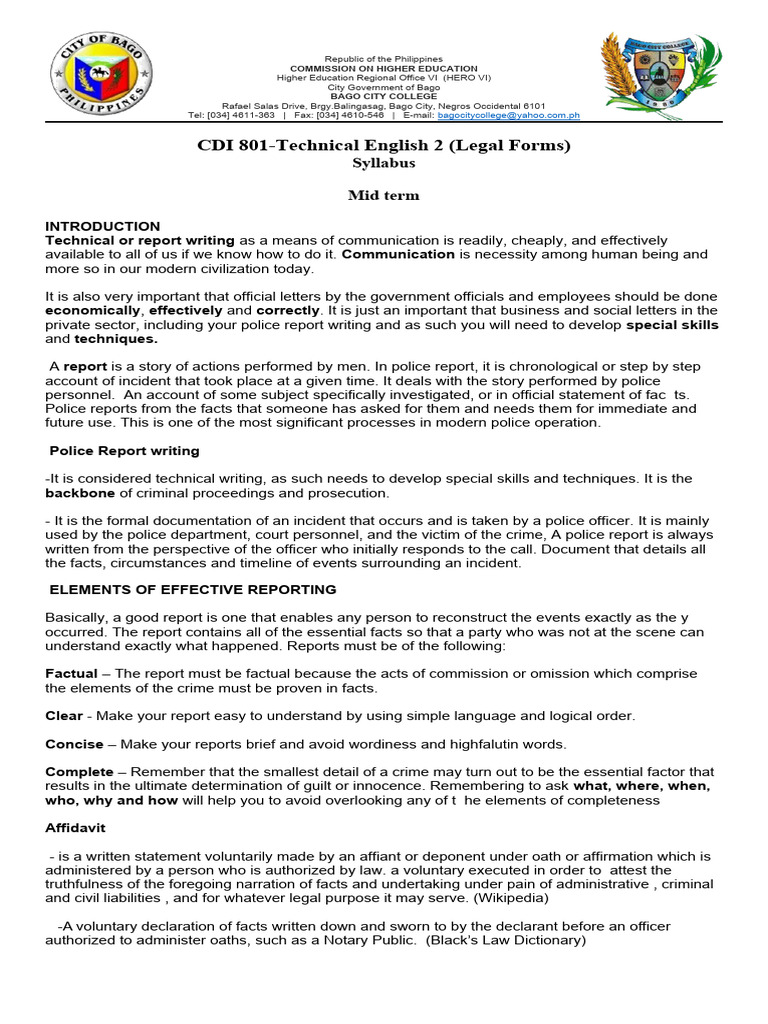 Syllbus CDI 801 Technical English 2 | Download Free PDF | Affidavit | Search Warrant