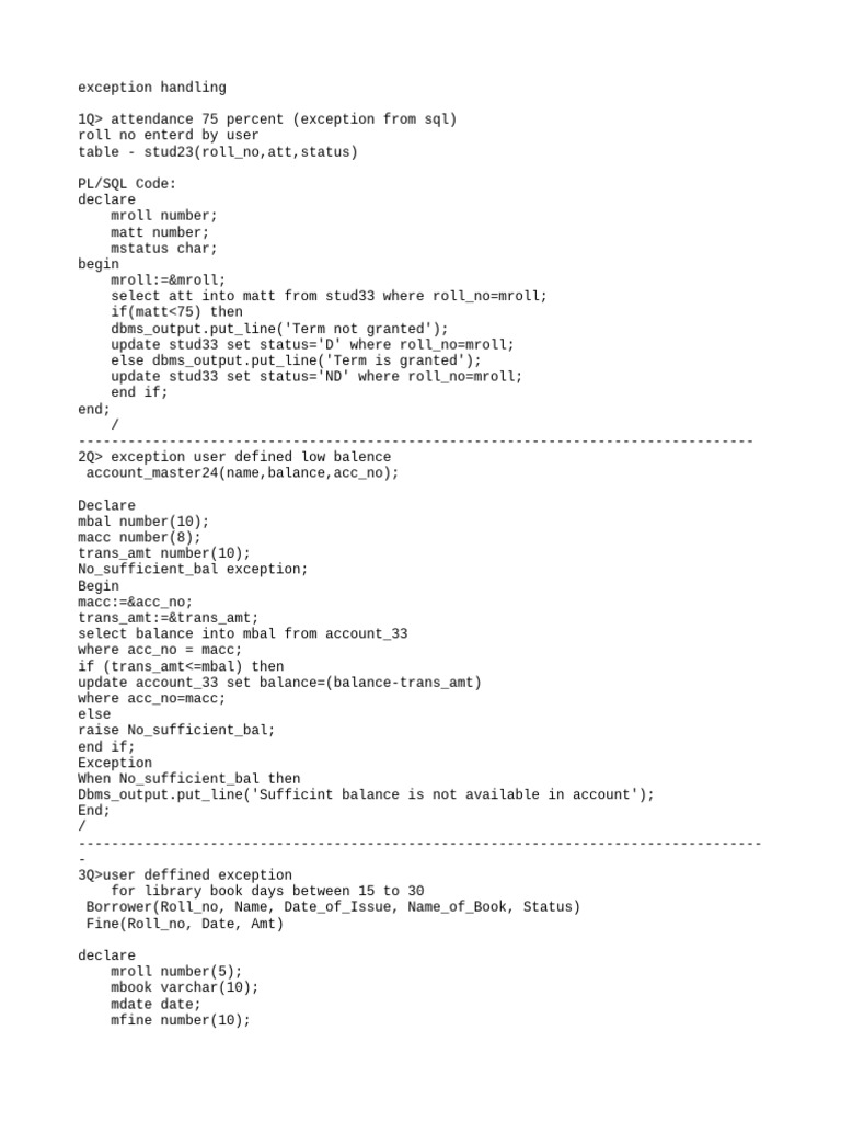 Dbms 4 Exception Handling | PDF | Software | Data Dbms 4 Exception Handling | PDF | Software | Data