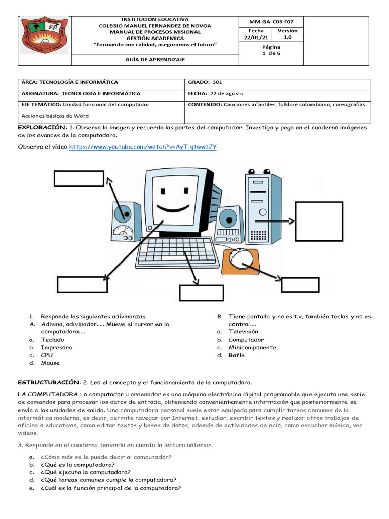 Guía de Aprendizaje de Computación | PDF | Periférico | Hardware de la ...