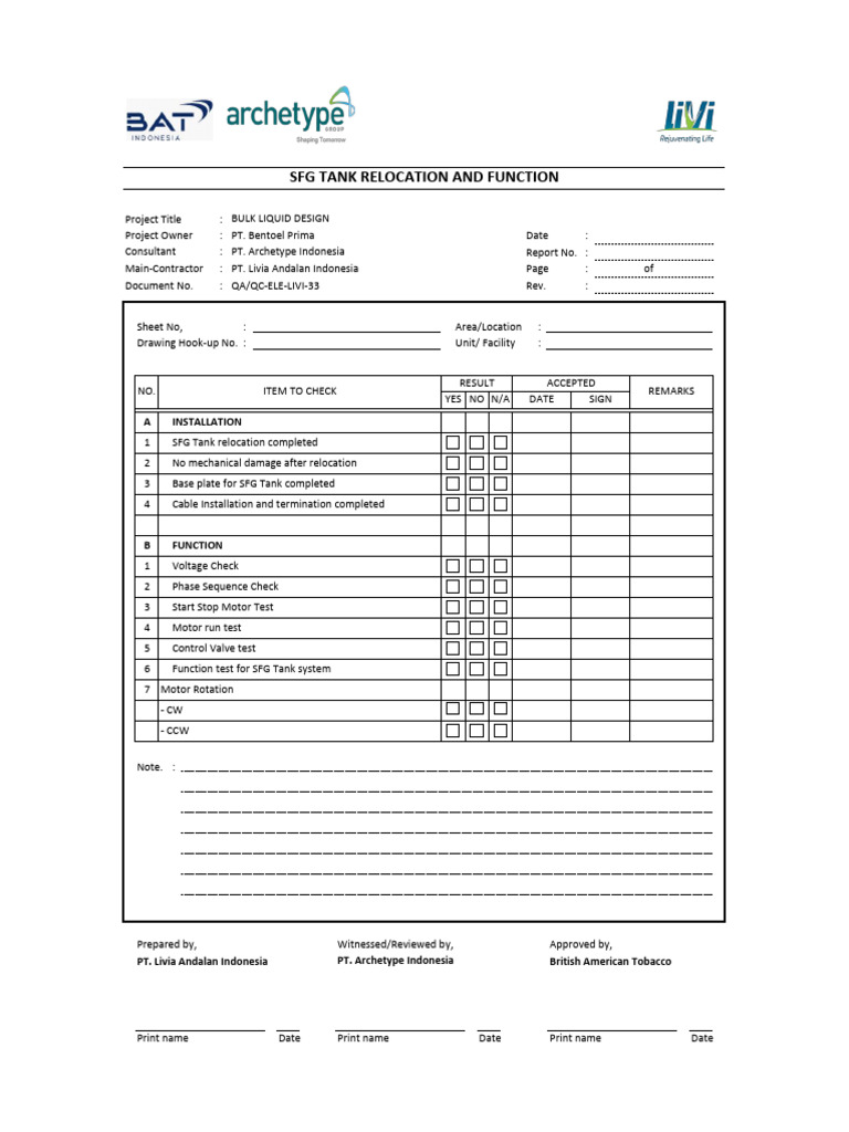 Form Checklist For SFG Tank | PDF