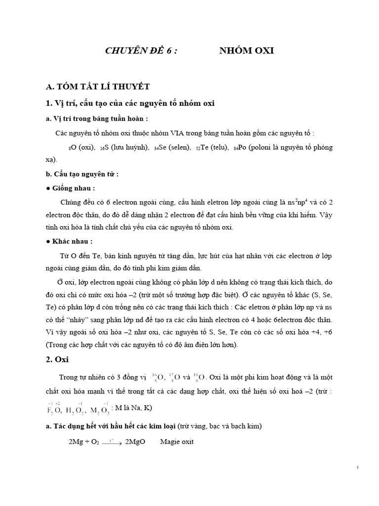 Chương 6 - Oxi - Lưu Hu NH Có Đáp Án | PDF