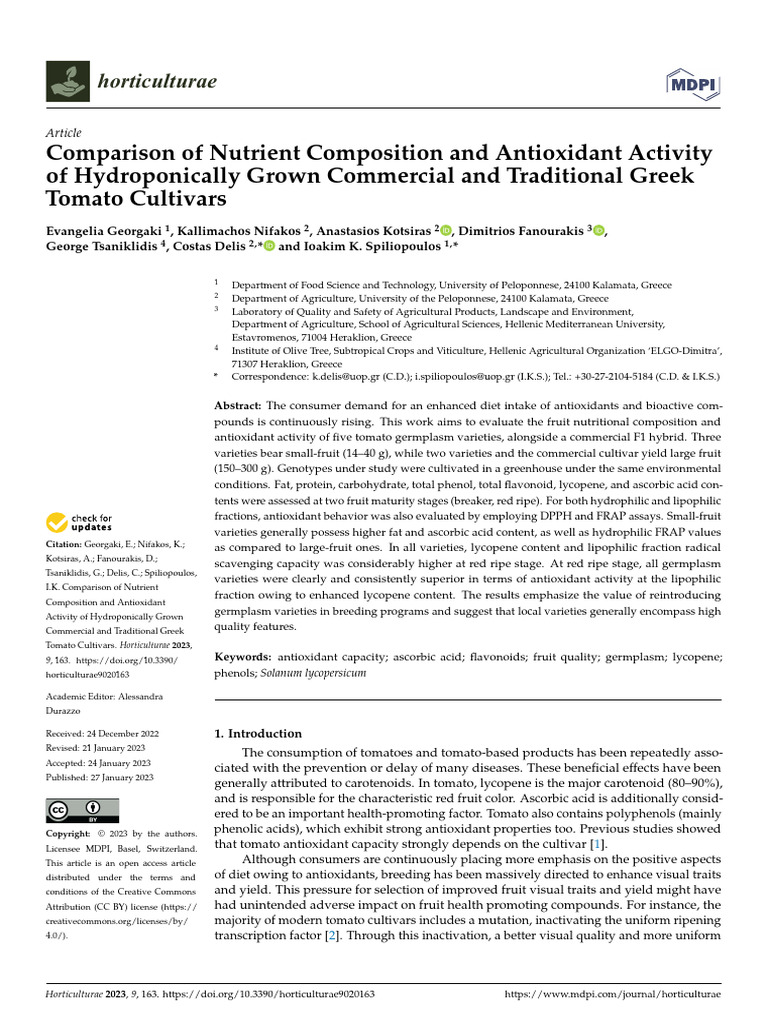 Horticulturae 09 00163 v2 | PDF | Tomato | Chemistry