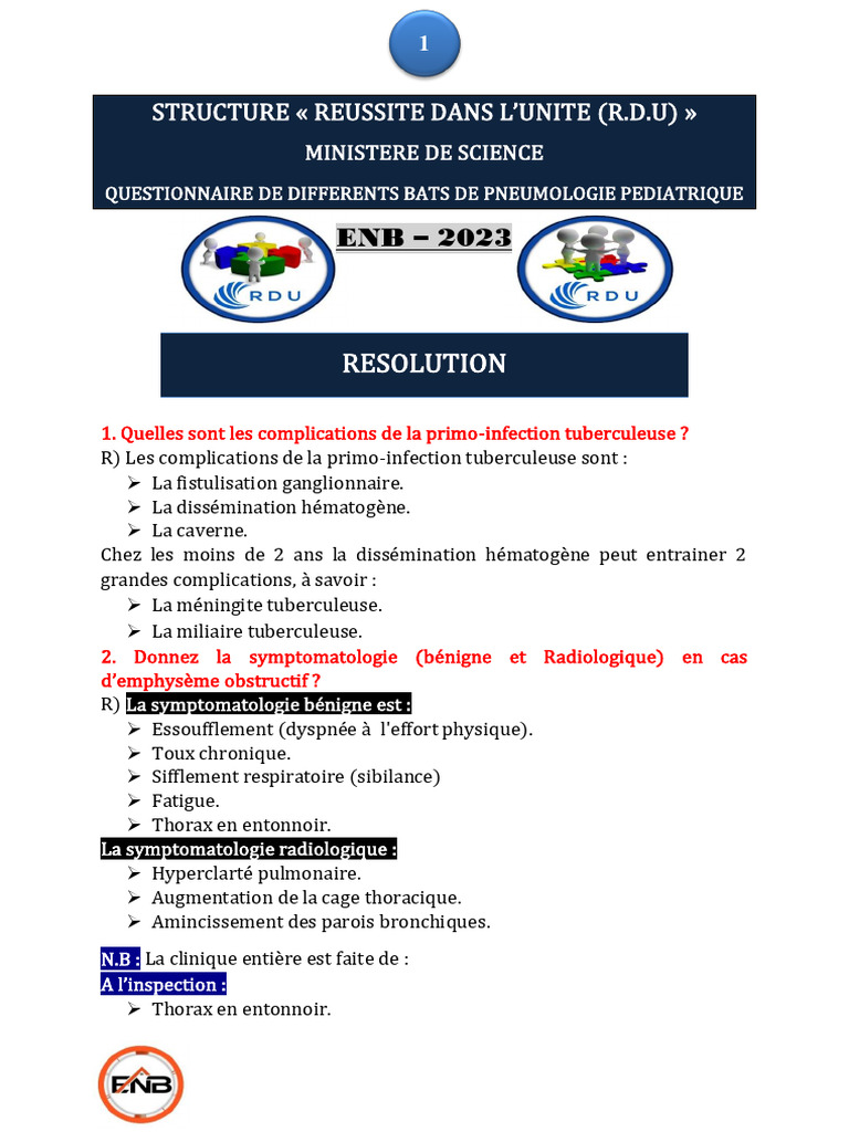 ENB - Pneumologie Pédiatrique RDU | PDF | Tuberculose | Inflammation