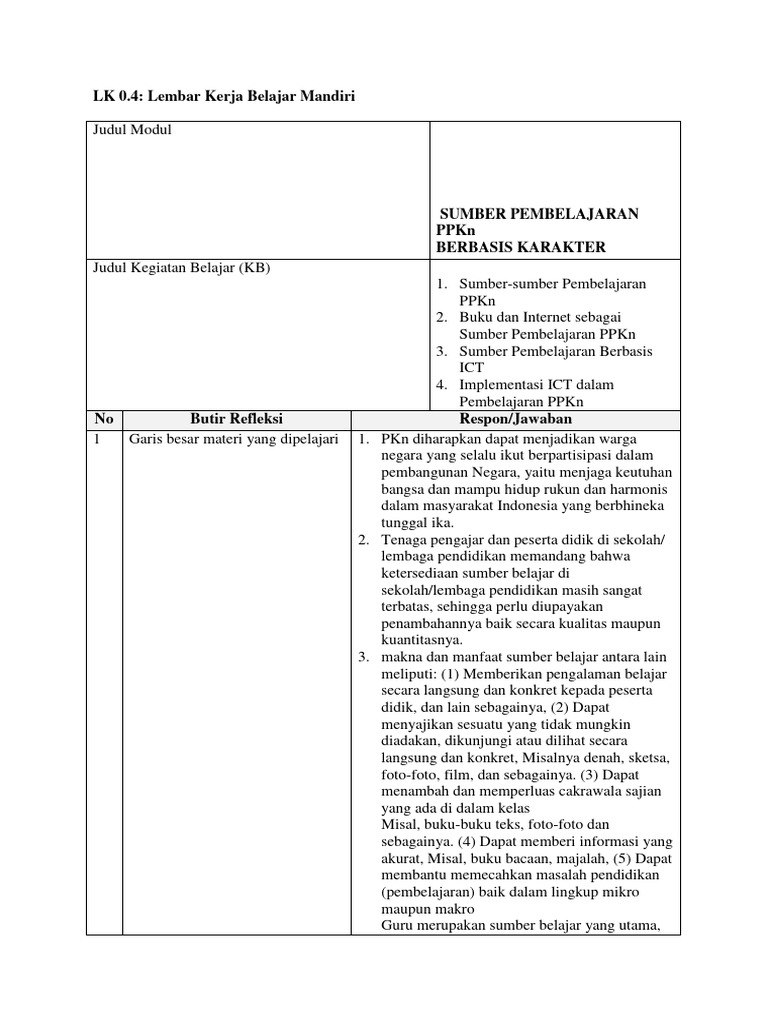 LK 0.4 Lembar Kerja Belajar Mandiri | PDF | Karier & Perkembangan