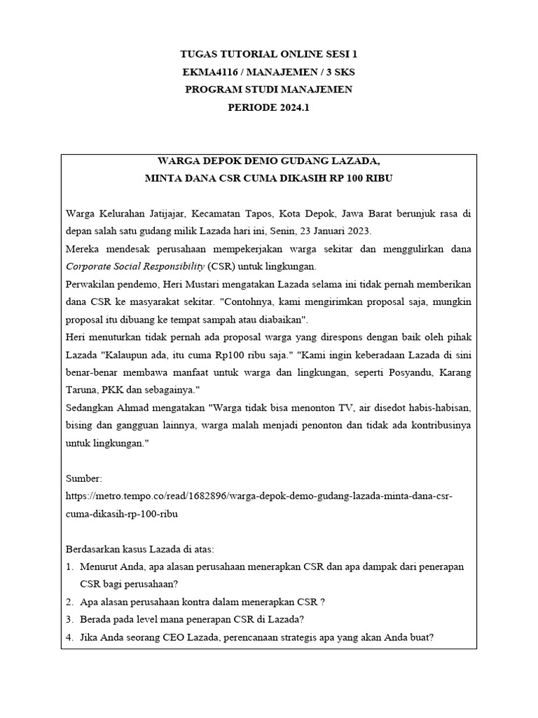 Tugas CSR Lazada dan Strategi | PDF | Ilmu Sosial | Bisnis