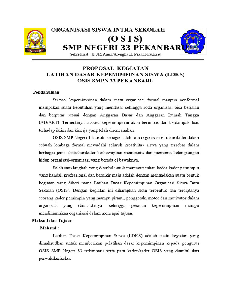 Proposal Kegiatan LDKS 2023 | PDF