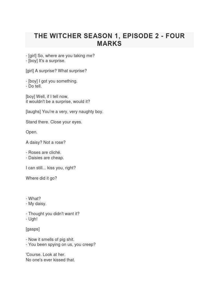 The Witcher Season 1, Episode 2 - Four Marks | PDF