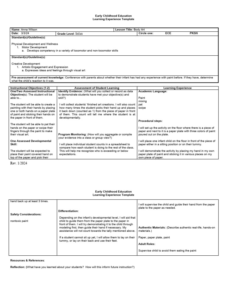 Anna Wilson - Visual Arts Lesson Plan | PDF | Early Childhood Education ...