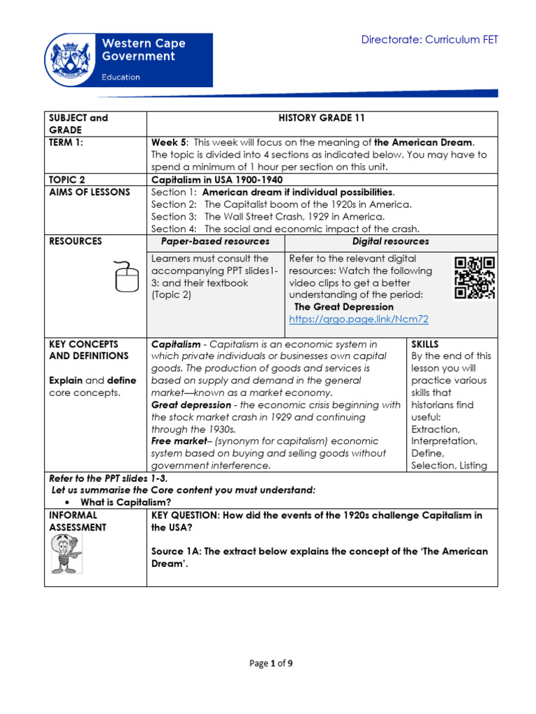 History Grade 11 Term 1 Week 5 - 2021 | PDF | Stocks | Speculation