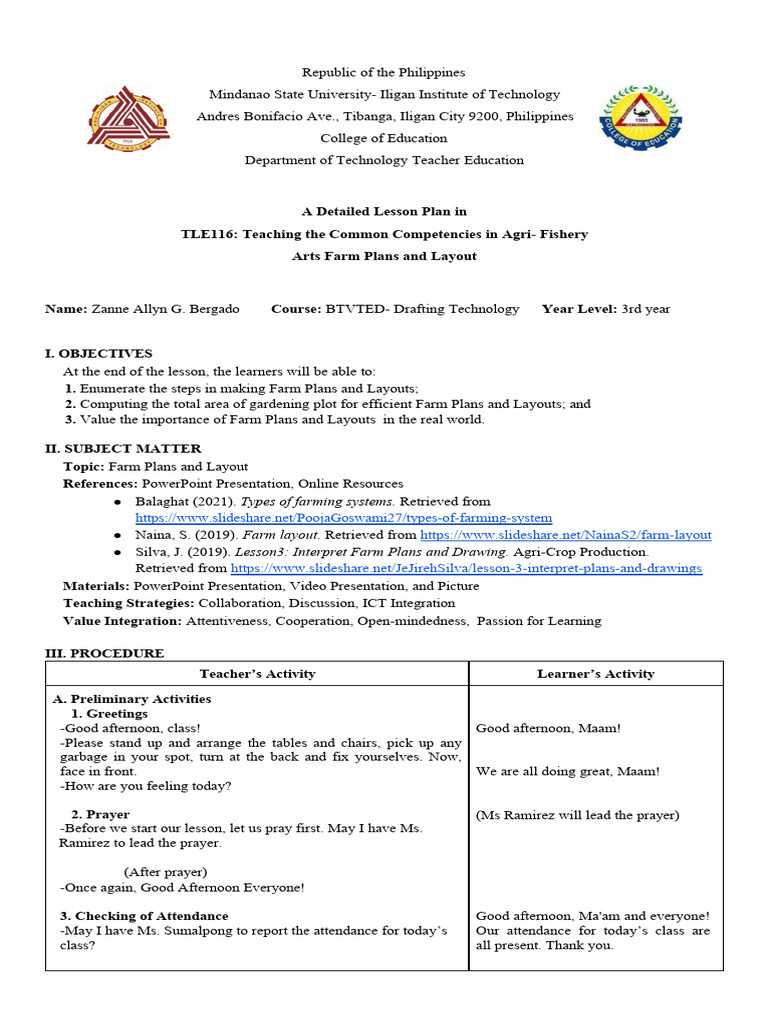 Lesson Plan 7. Farm Plans and Layout Bergado | PDF | Agriculture ...