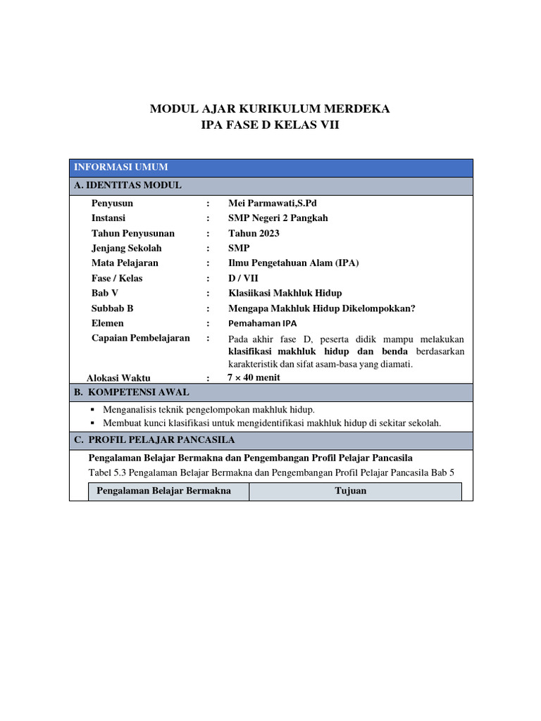 Modul Ajar Ilmu Pengetahuan Alam (IPA) - Modul Ajar Diferensiasi ...