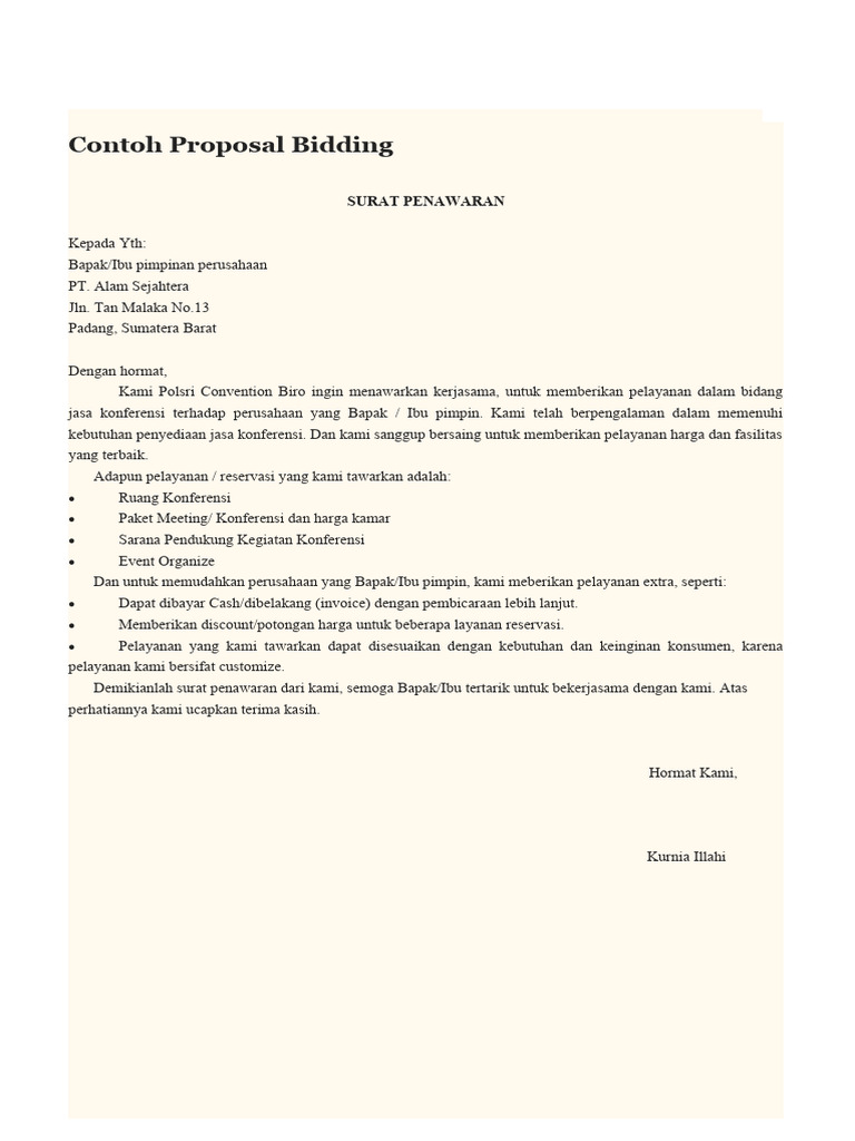Contoh Proposal Bidding Konferensi | PDF | Bisnis | Hukum
