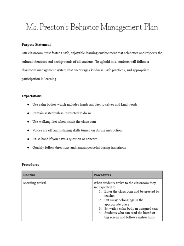 Classroom Behavior Management Plan | PDF | Teachers | Classroom