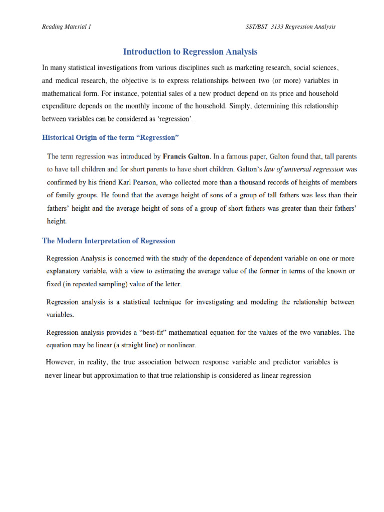 1 Regression Analysis Intro | PDF | Linear Regression | Regression Analysis