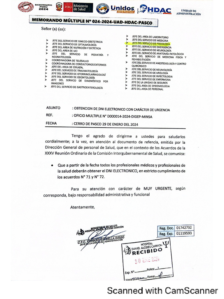 Memorando Multilple N 024-2024-UAD-HDAC | PDF